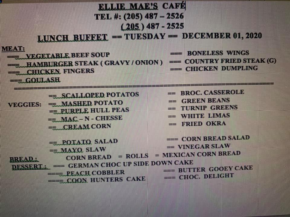 Menu at Ellie Mae's Cafe, Winfield