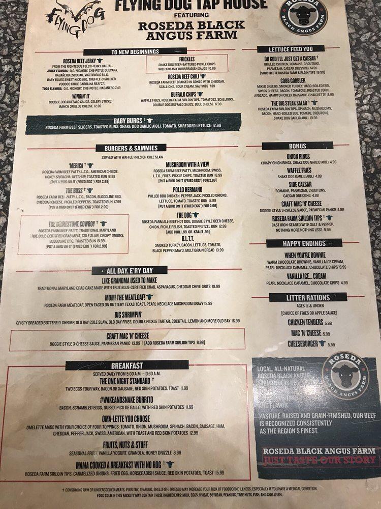 Menu at Flying Dog Tap House pub & bar, Baltimore, 7050 Friendship Rd