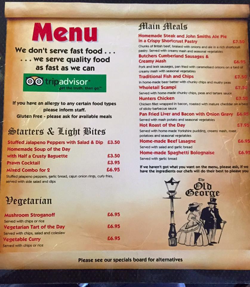 Menu at Old George pub & bar, Goole