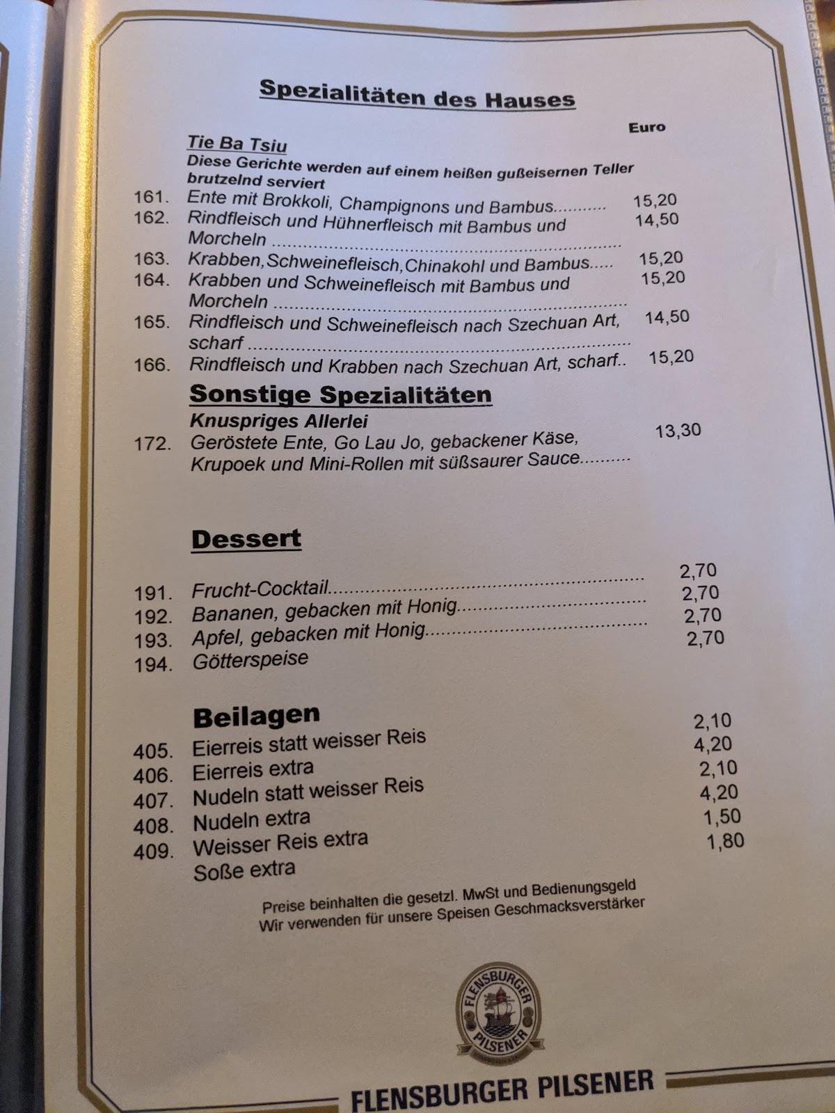 Speisekarte von Restaurant Mandarin GmbH, Tarp