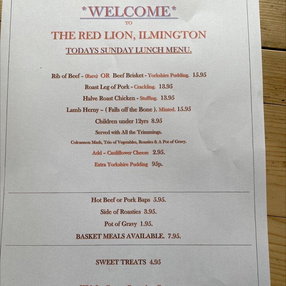 Menu at The Red Lion Ilmington pub & bar, Ilmington