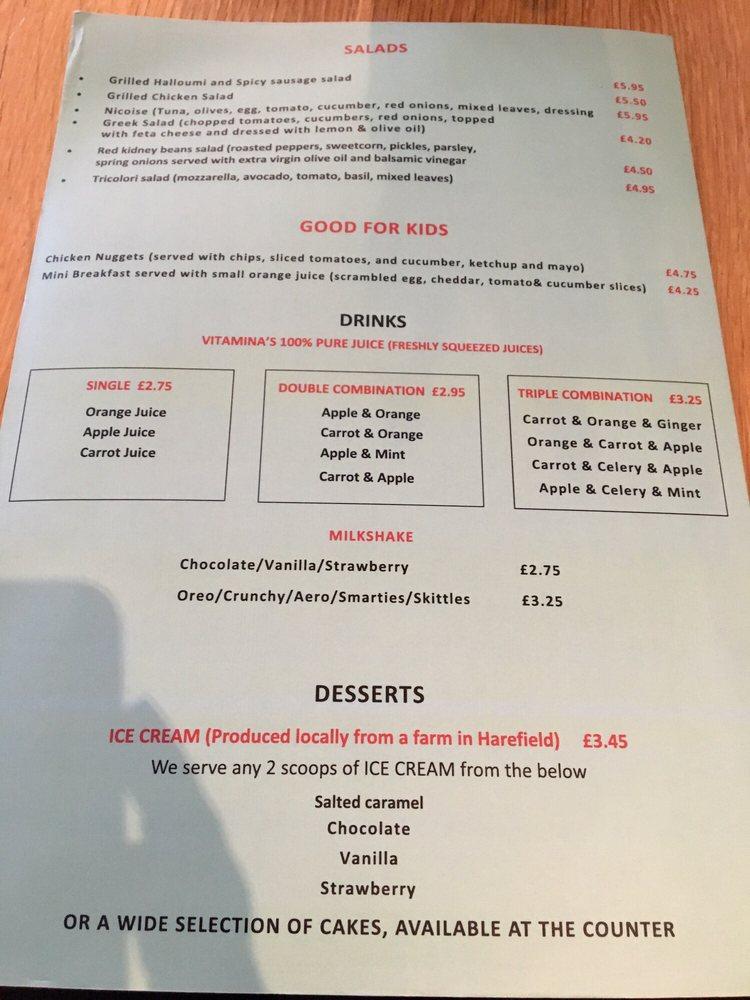 Menu at The Rhubarb Cafe, Watford