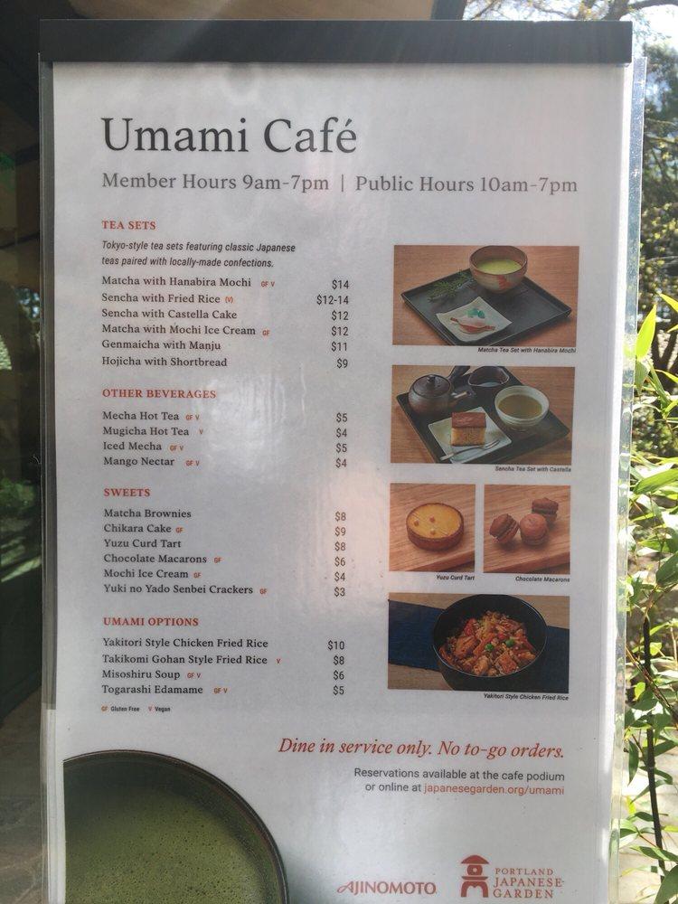 Menu at Umami Café at Portland Japanese Garden cafe, Portland