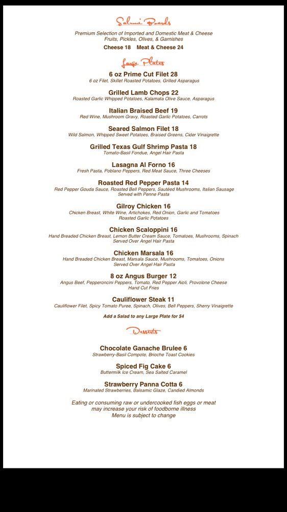 Menu at Villaggio del Vino pub & bar, Tyler