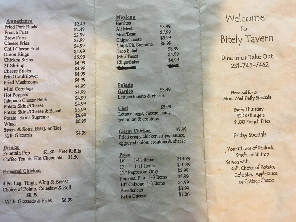 Menu at Bitely Tavern pub & bar, Bitely