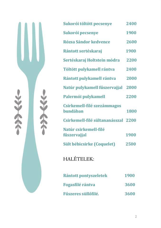 Menu at Boglya Csárda restaurant, Sukoró
