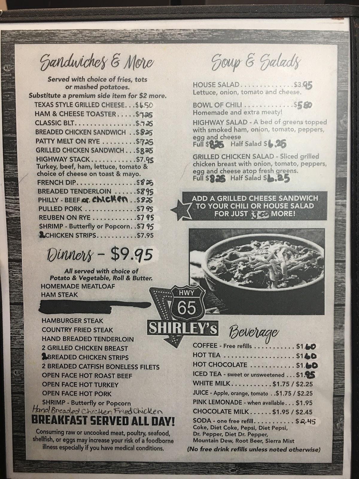 Menu at Highway Cafe, Lincoln