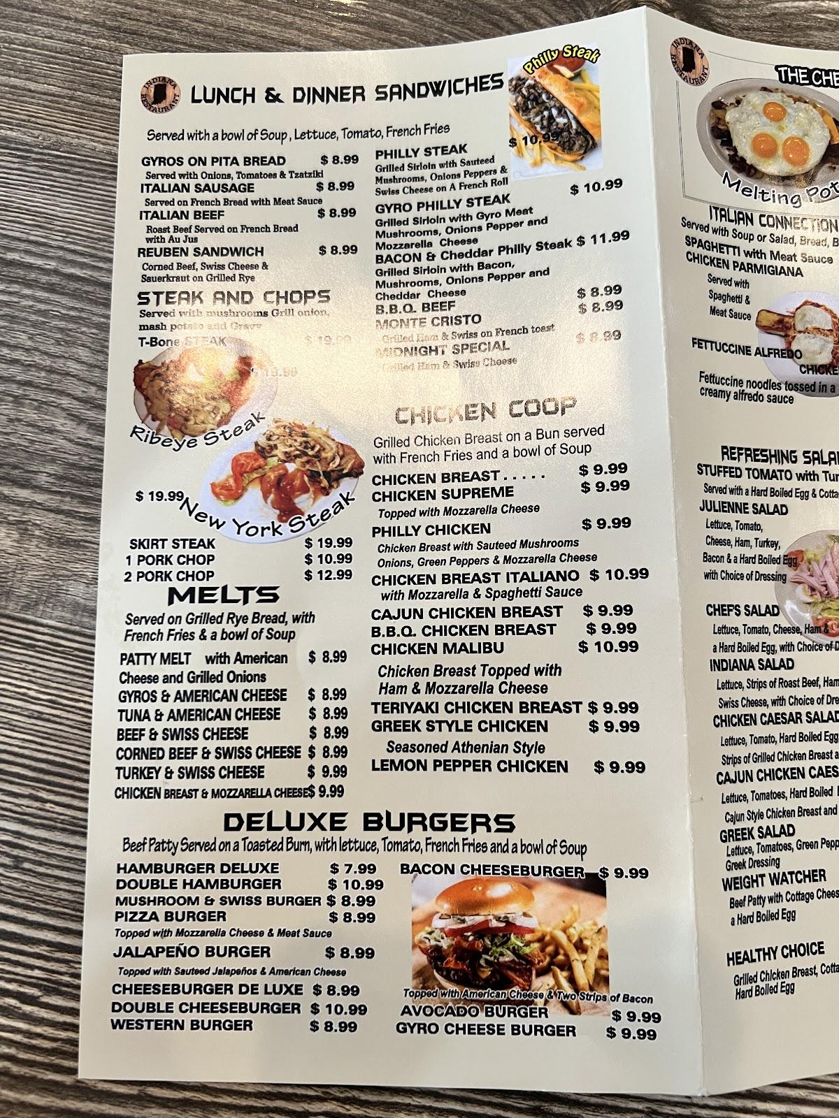 Menu at Indiana Restaurant, East Chicago