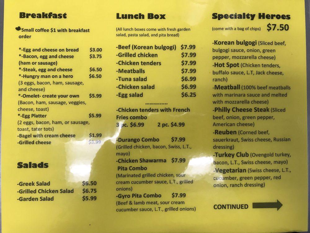 Menu at Justin's Cafe, Raleigh