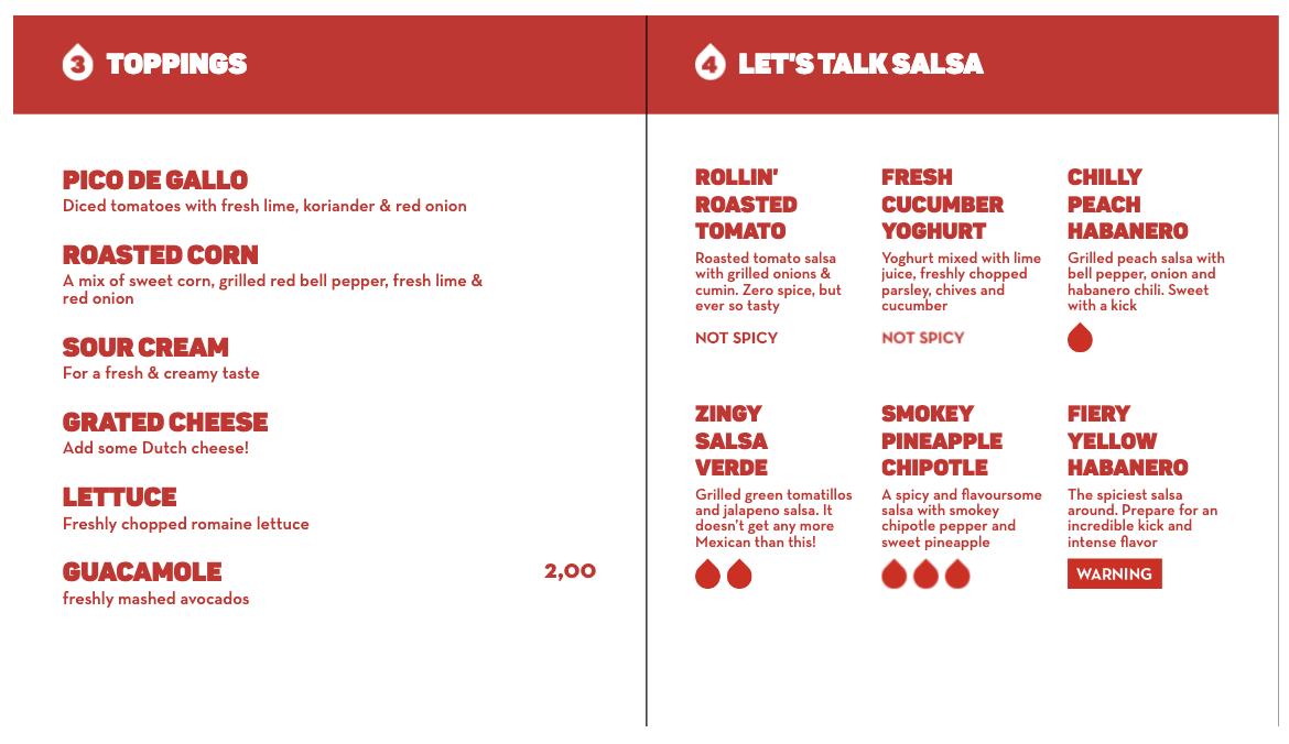 Menu at Salsa Shop Bijlmerplein, Amsterdam