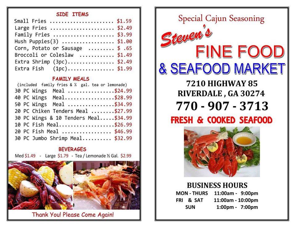 Menu at Steven's Fine Food & Seafood Market restaurant, Riverdale