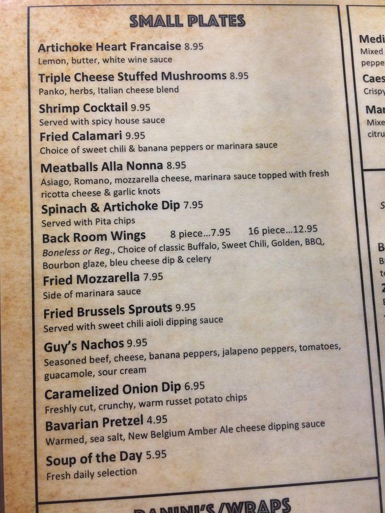 Menu at The Back Room Bar & Grill, Agawam