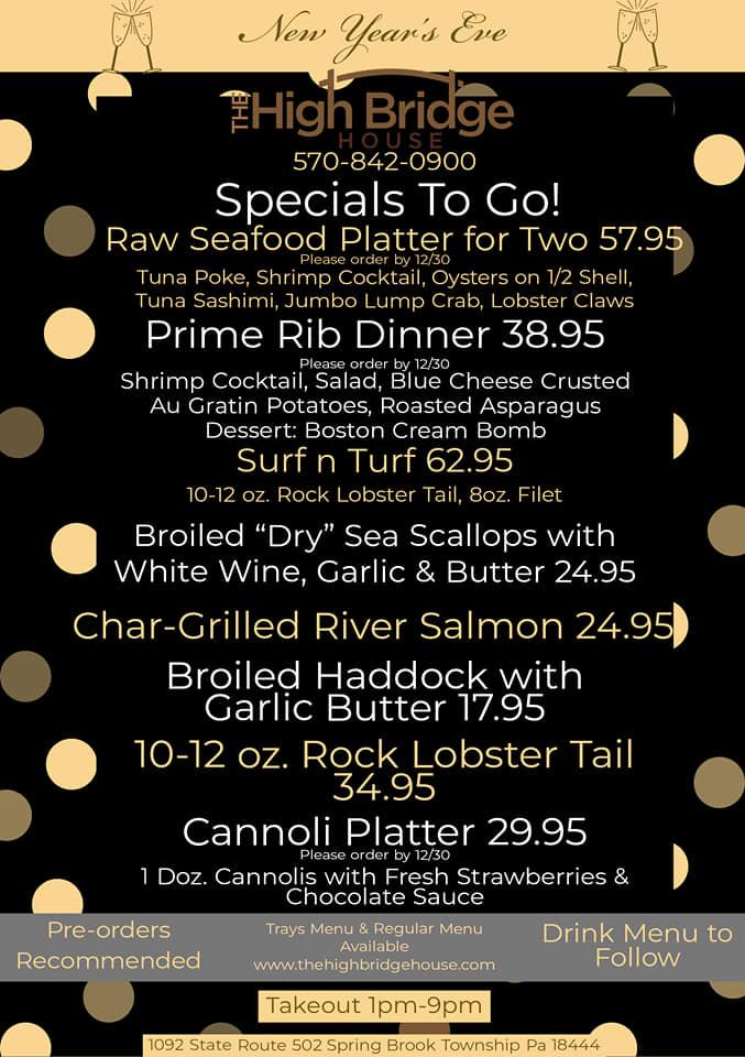 Menu at The High Bridge House pub & bar, Scranton, PA-502