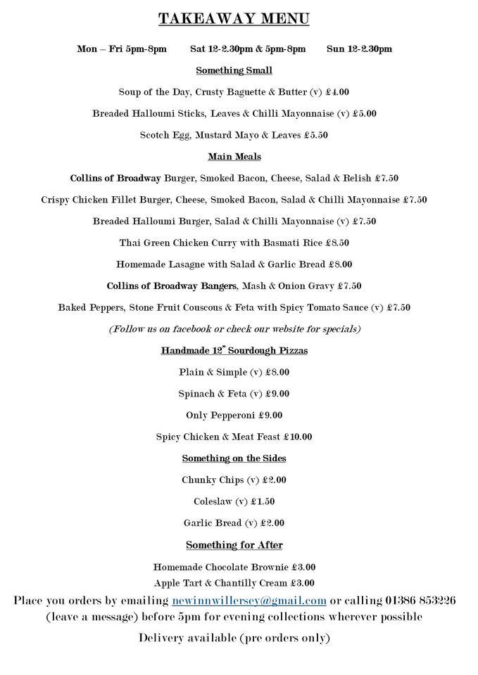 Menu at The New Inn pub & bar, Broadway