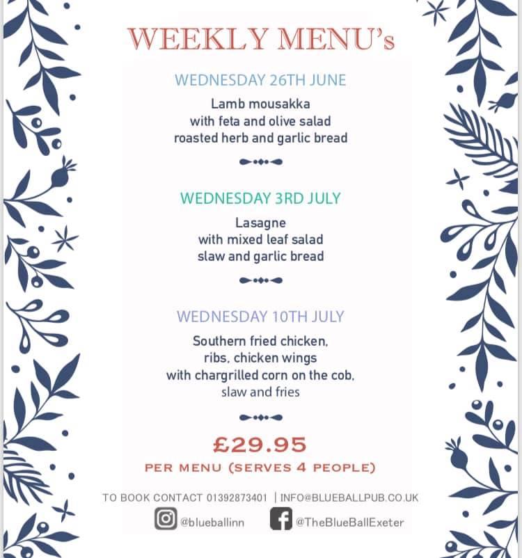 Menu at Blue Ball Inn pub & bar, Exeter
