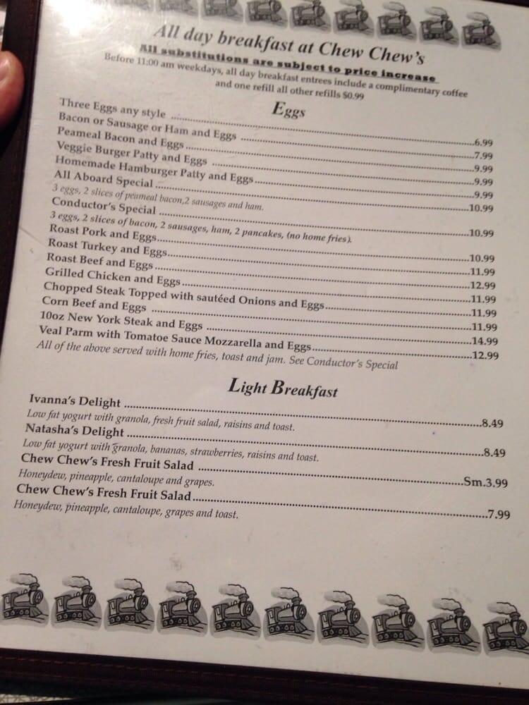 Menu at Chew Chew's Diner restaurant, Toronto