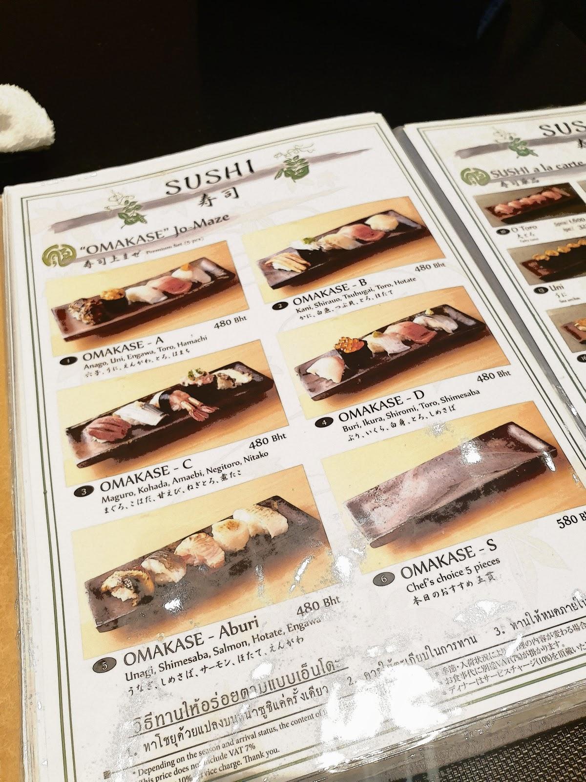 Menu at Endo Sushi restaurant, Bangkok, The Taste Thong Lo