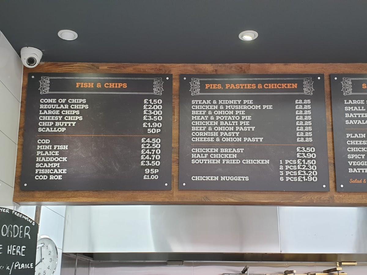 Menu at Fryer Freemans fast food, Craven Arms