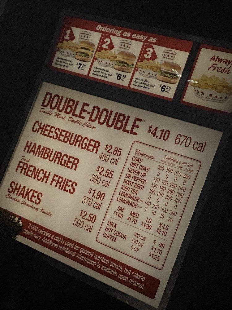 Menu at In-N-Out Burger fast food, Las Vegas, 51 N Nellis Blvd