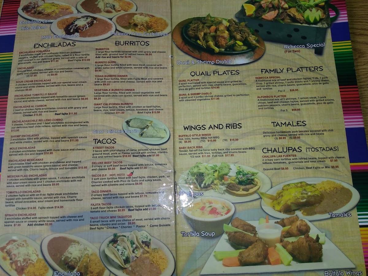 Menu at Las Fuentes restaurant, Brenham