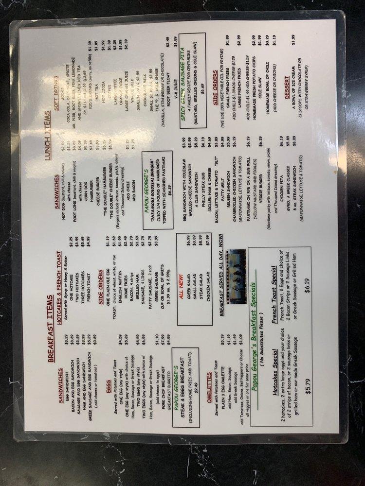 Menu at Papou George's Hot Dogs restaurant, Newport News
