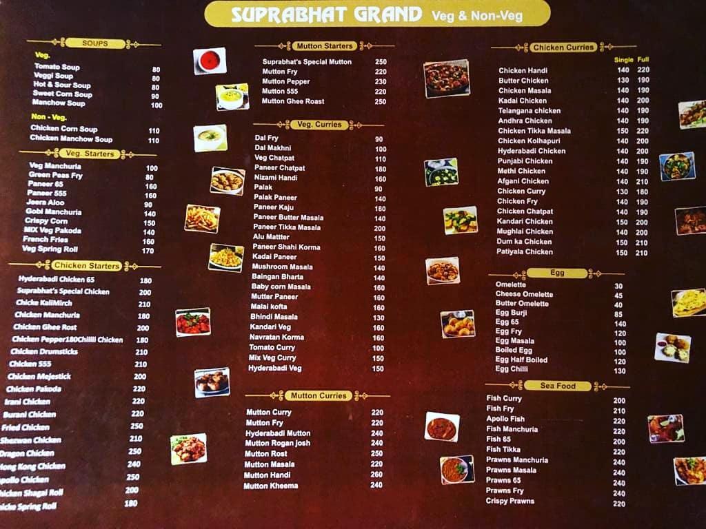 Menu at Suprabhat Grand, Hyderabad