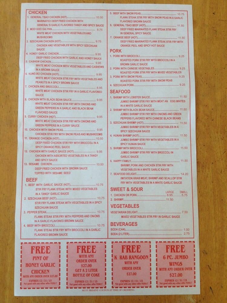 Menu at Tien Tien Chinese restaurant, Miramar