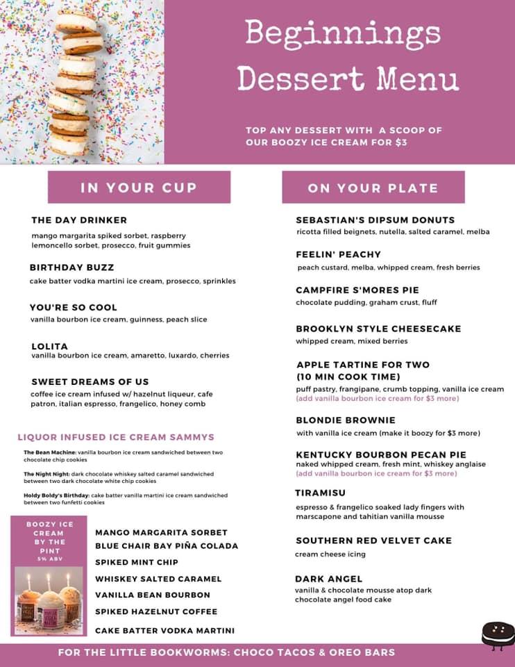 Menu at Beginnings pub & bar, Atlantic Beach