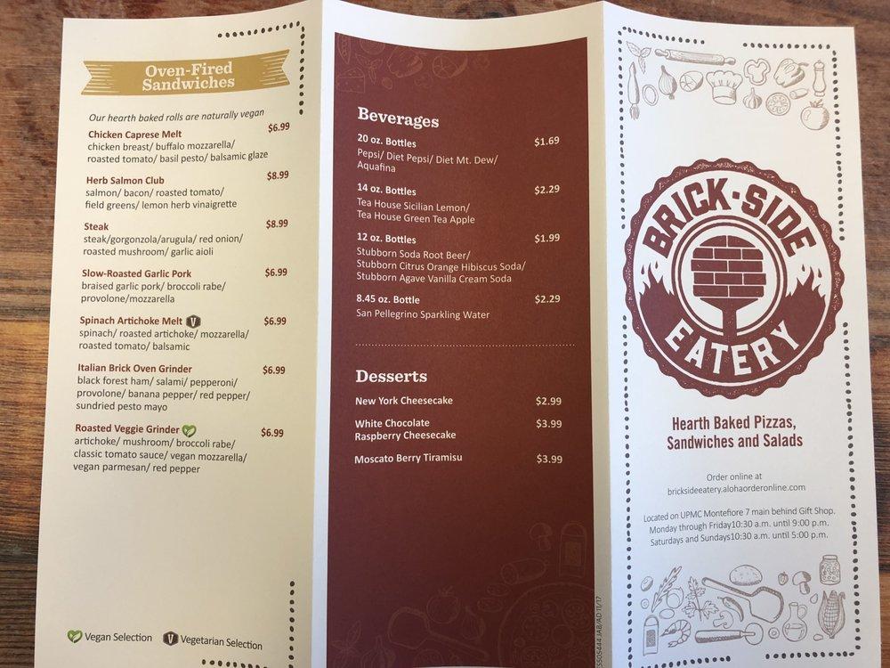Menu at Brick-Side Eatery pizzeria, Pittsburgh