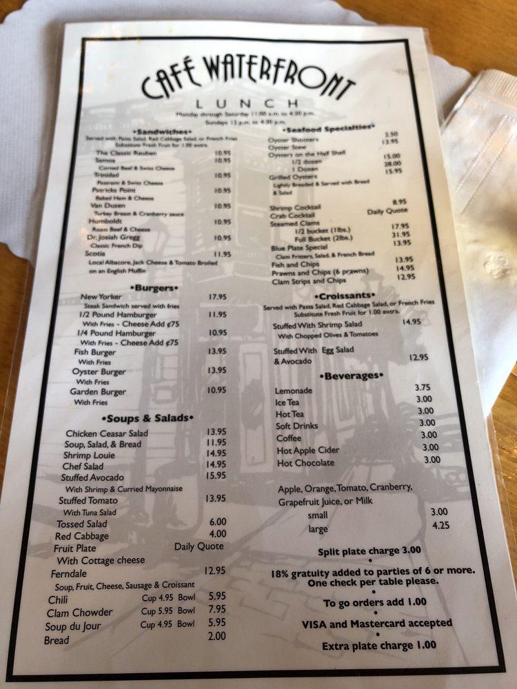 Menu at Café Waterfront pub & bar, Eureka, 102 F St
