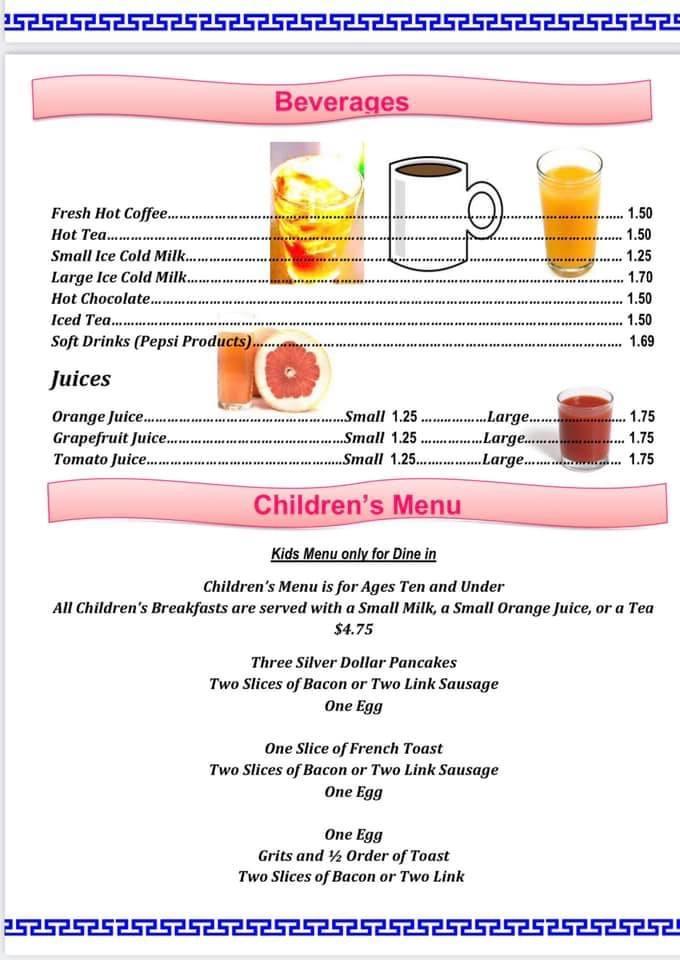 Menu at Chris's Diner restaurant, Florence