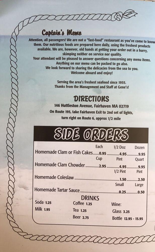 Menu at Genes Famous Seafood pub & bar, Fairhaven