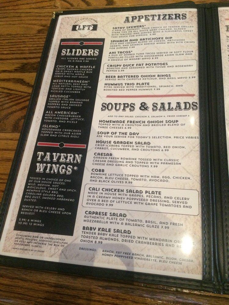 Menu at Left Field Tavern pub & bar, Oxford
