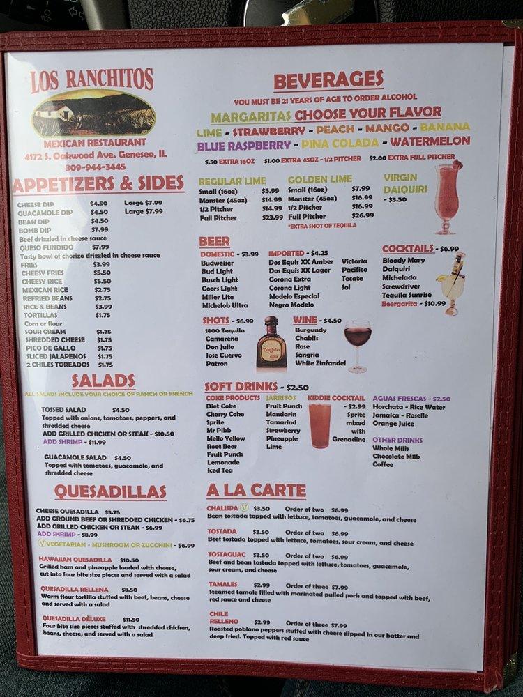 Menu at Los Ranchitos Mexican Restaurant, Geneseo