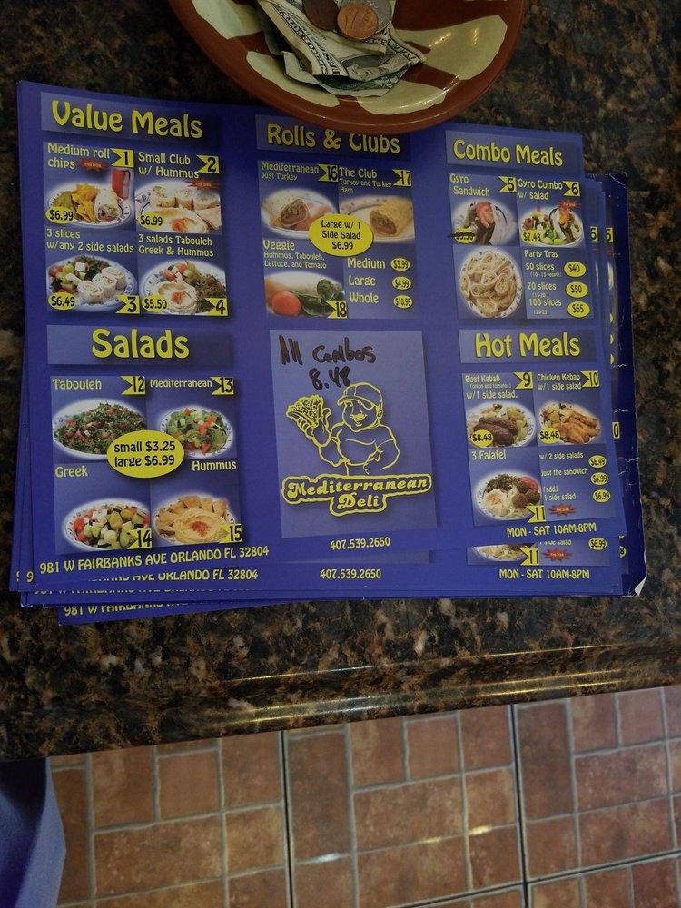Menu at Mediterranean Deli restaurant, Orlando