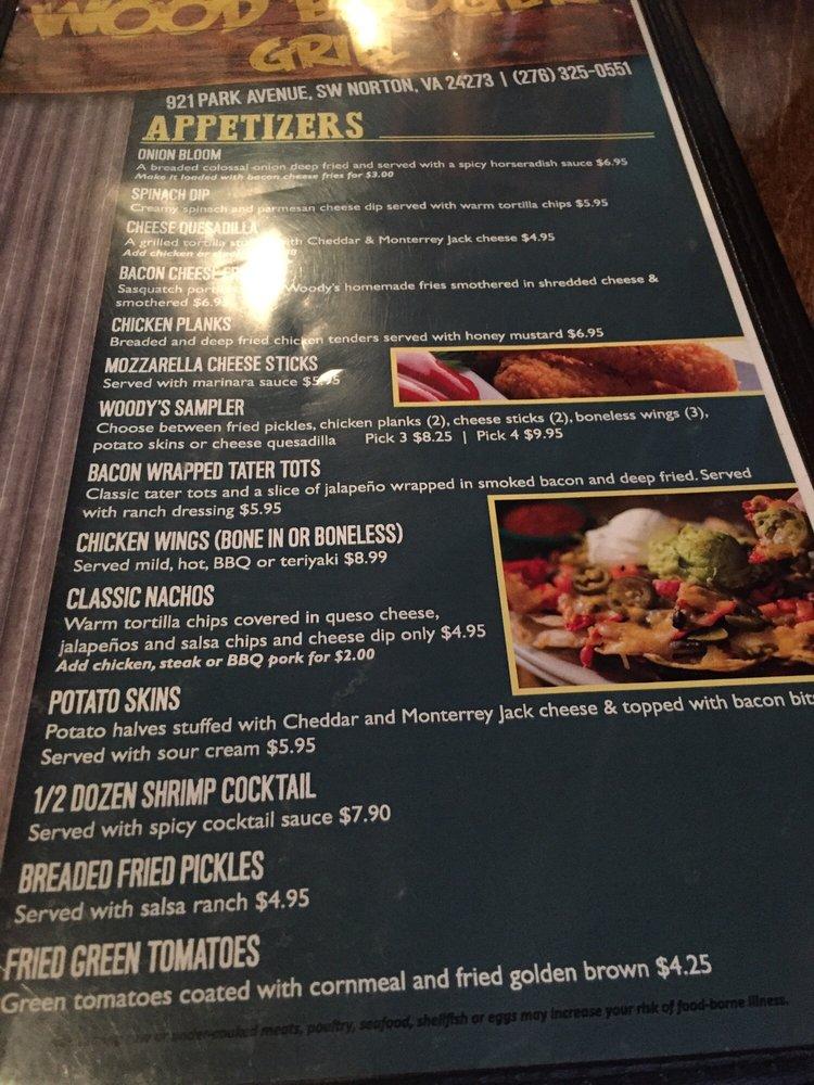 Menu at The Wood Booger Grill restaurant, Norton