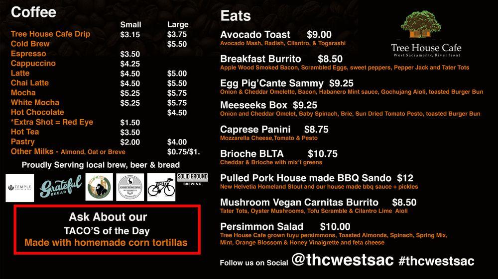 Menu at Tree House Cafe, West Sacramento