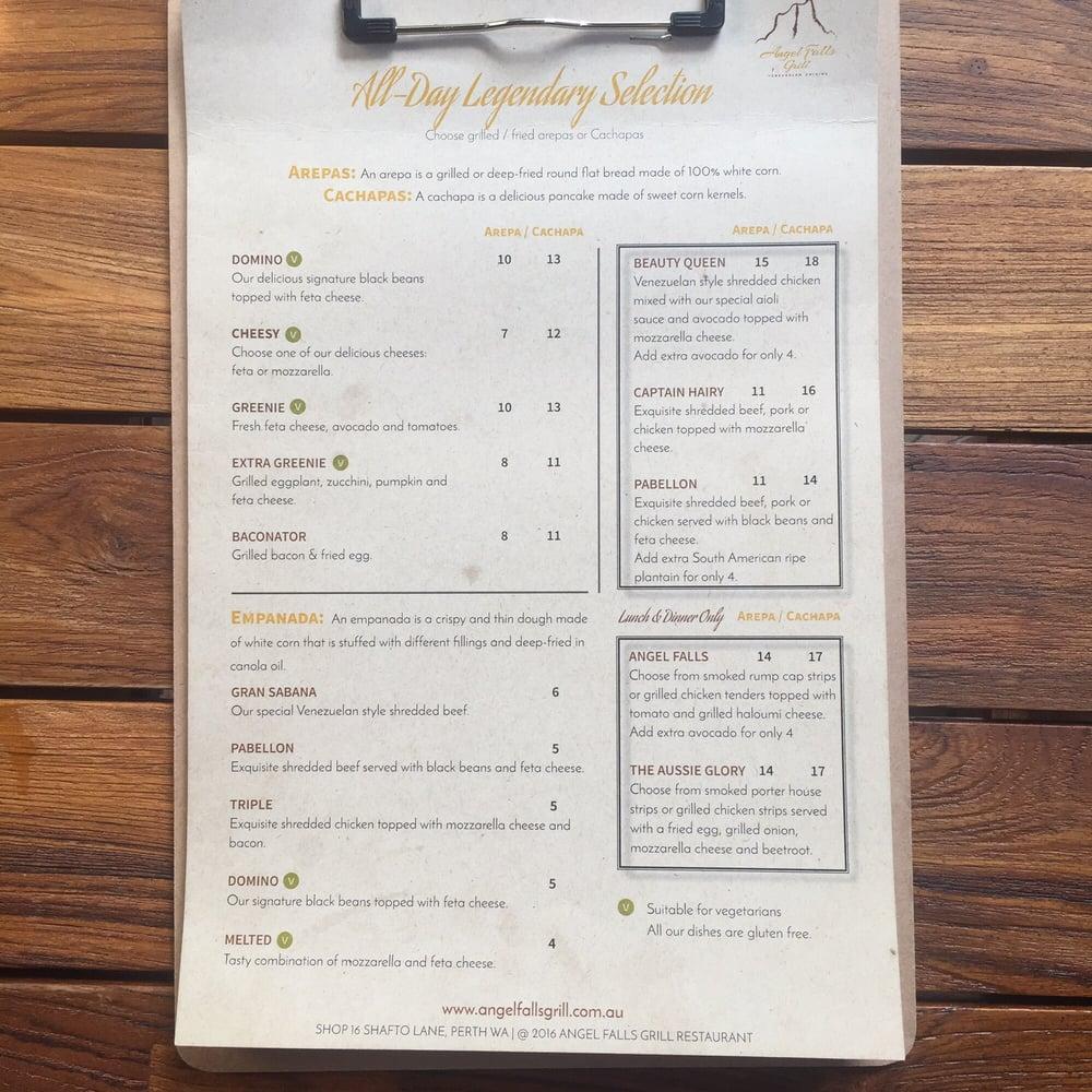 Menu at Angel Falls Grill pub & bar, Perth