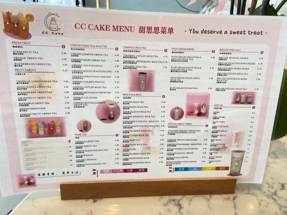 Menu at CC Cake desserts, Arcadia