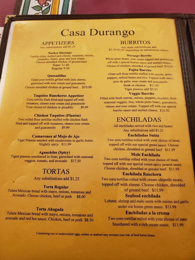 Menu at Casa Durango restaurant, Burien, 1st Ave S