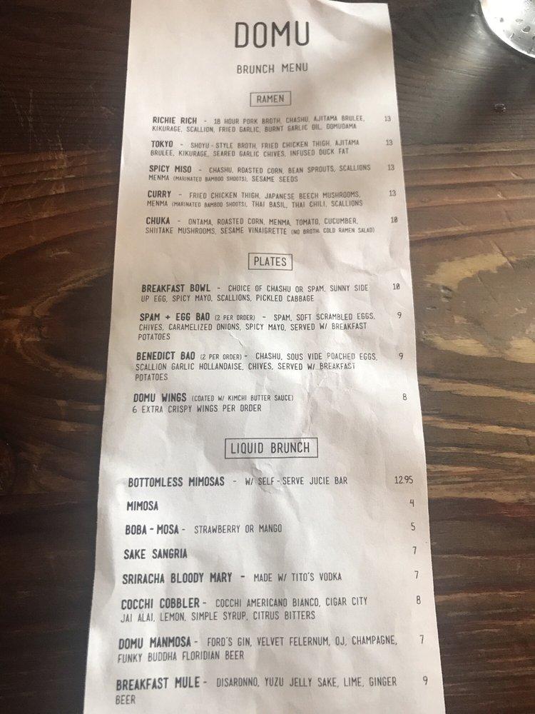 Menu at DOMU pub & bar, Orlando, 3201 Corrine Dr Suite 100