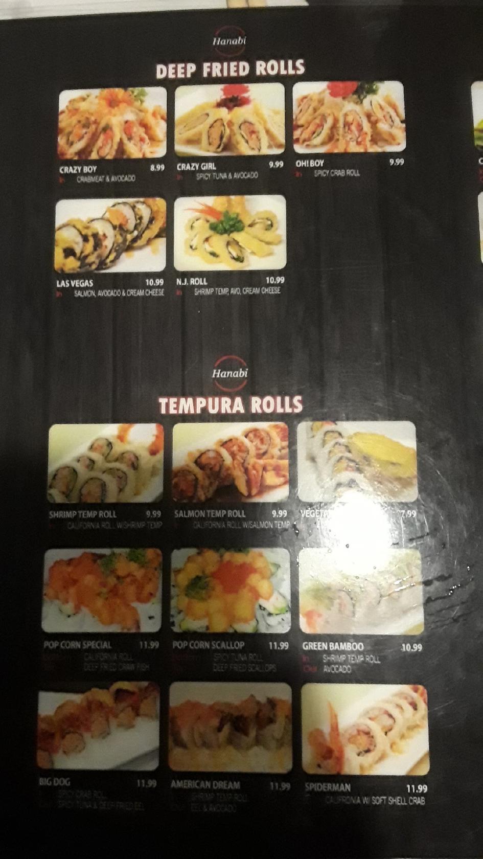 Menu at Dream Hanabi restaurant, Victorville