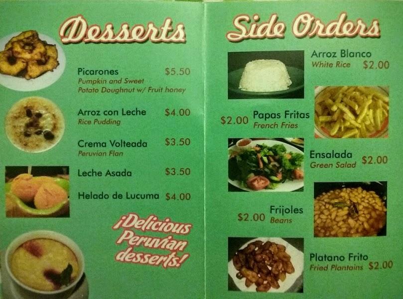Menu at Peru Chicken restaurant, Las Vegas, E Tropicana Ave