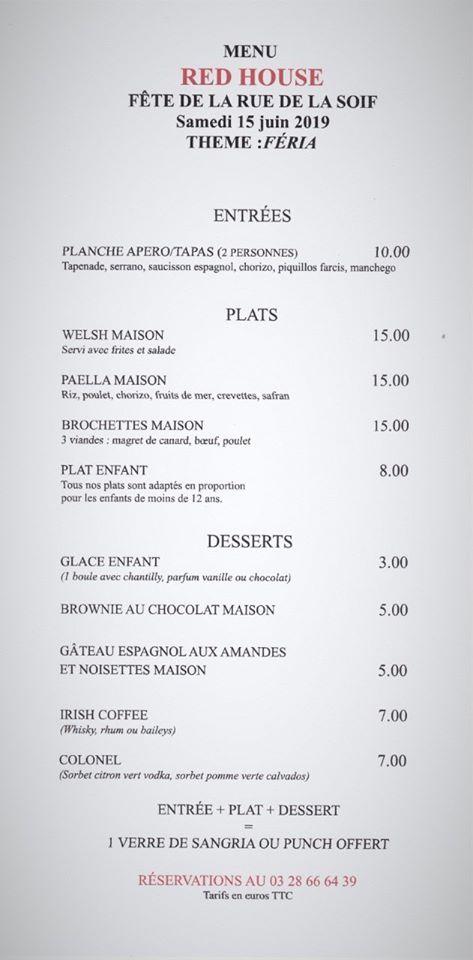 Menu at redhouse cafe, Dunkirk