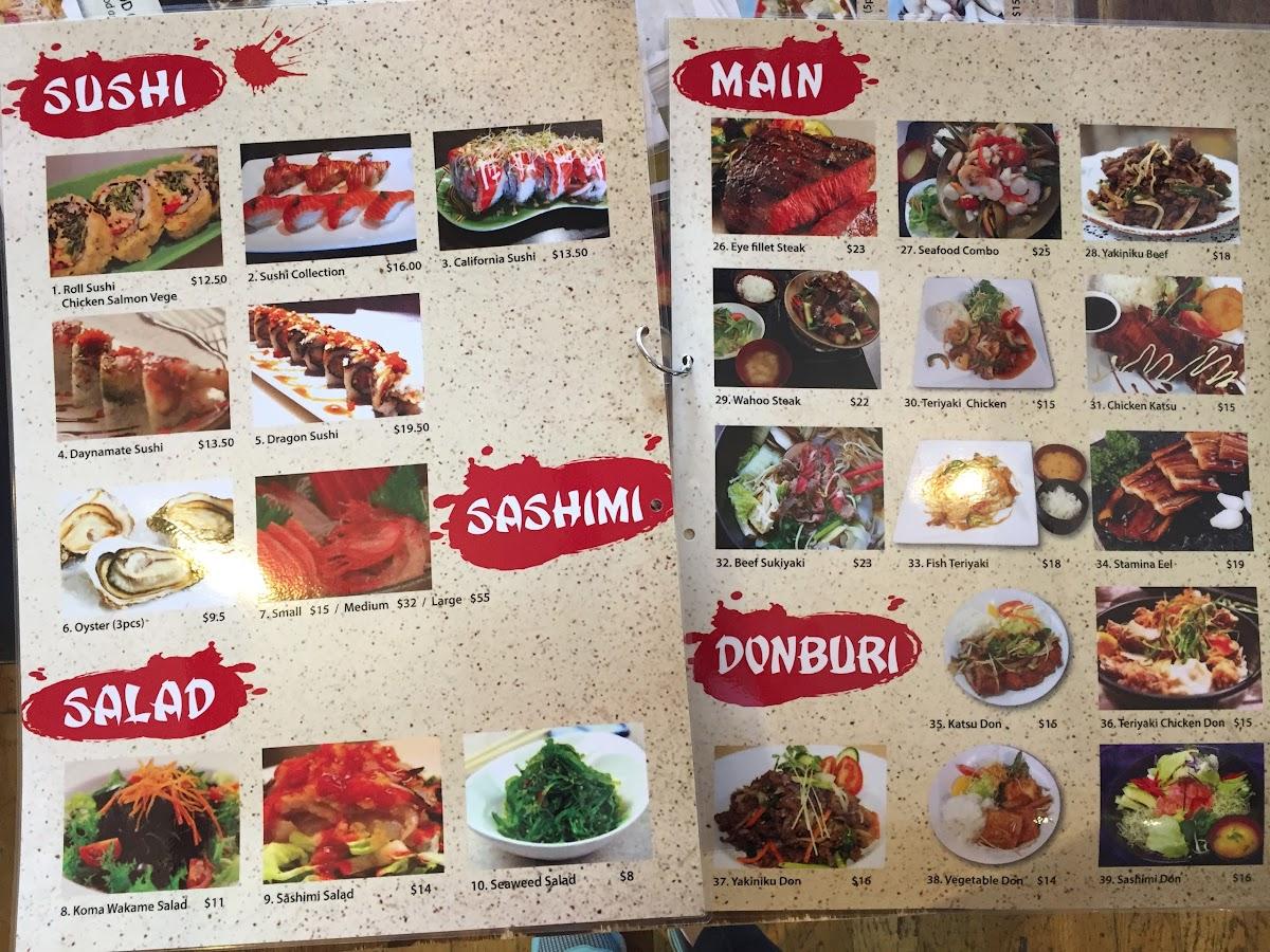 Menu at Arigato Japanese Restaurant, Auckland