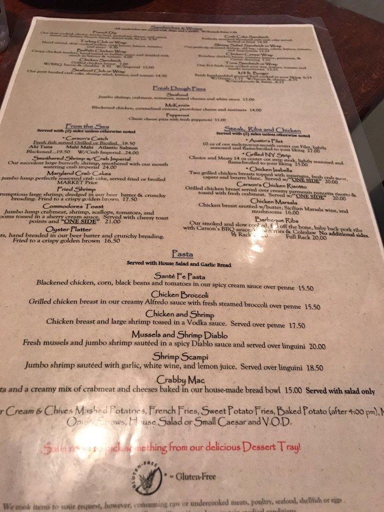 Menu at Carson's Creekside Restaurant, Middle River