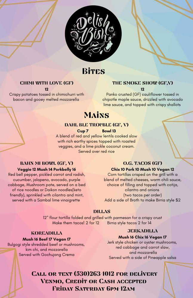 Menu at Delish Bish restaurant, Nevada City