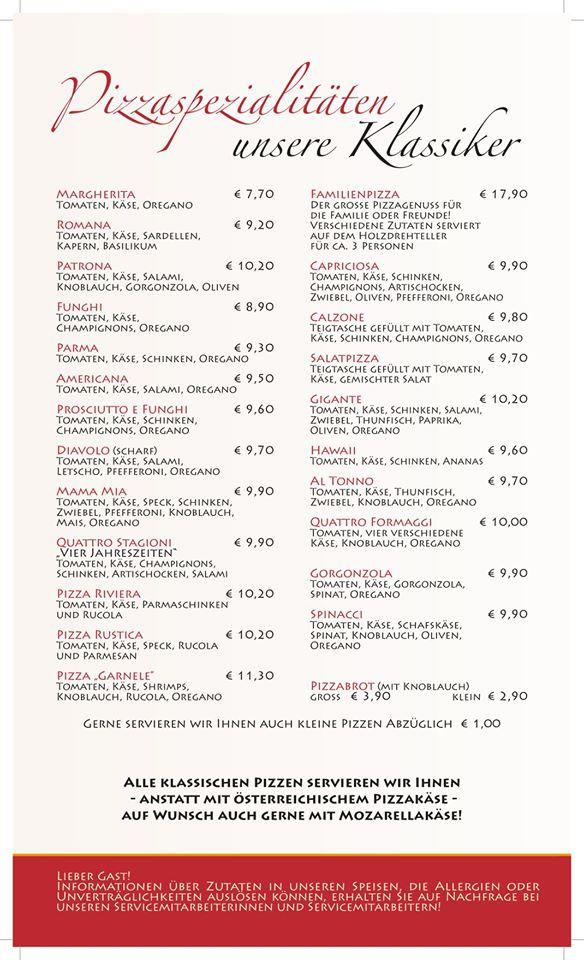 Speisekarte von Hotel Rettenberg pizza, Kolsass