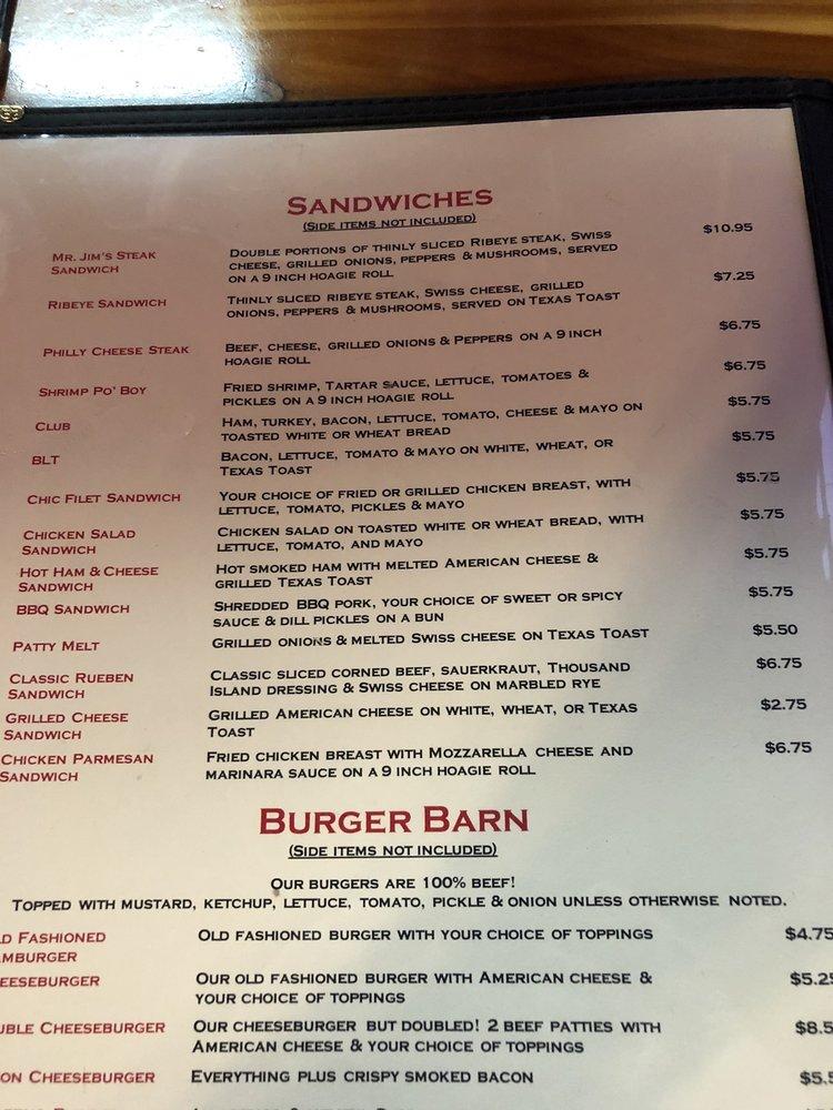 Menu at Justin's Place steakhouse, Thomaston