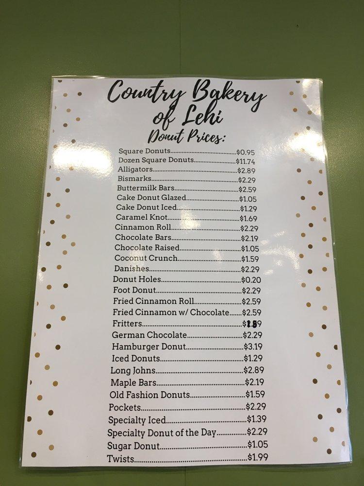 Menu at Lehi Country Bakery, Lehi